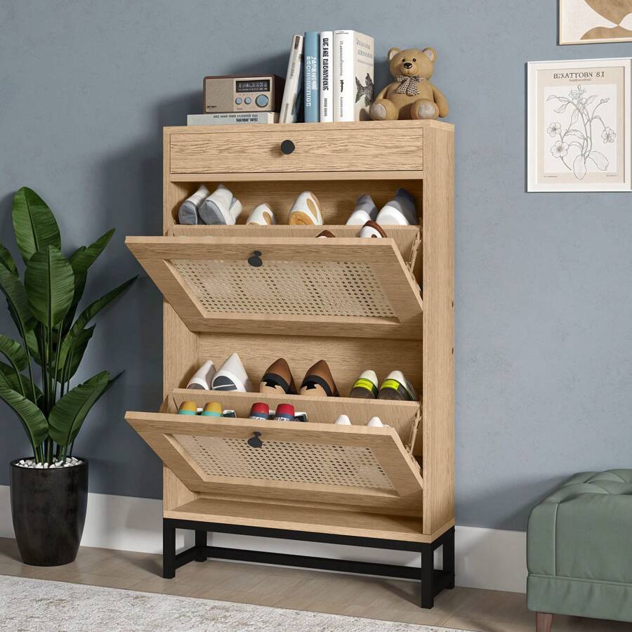 Shoe Cabinet Shoe Storage Cupboard 2 Flip Doors Shoe Rack Footwear ...