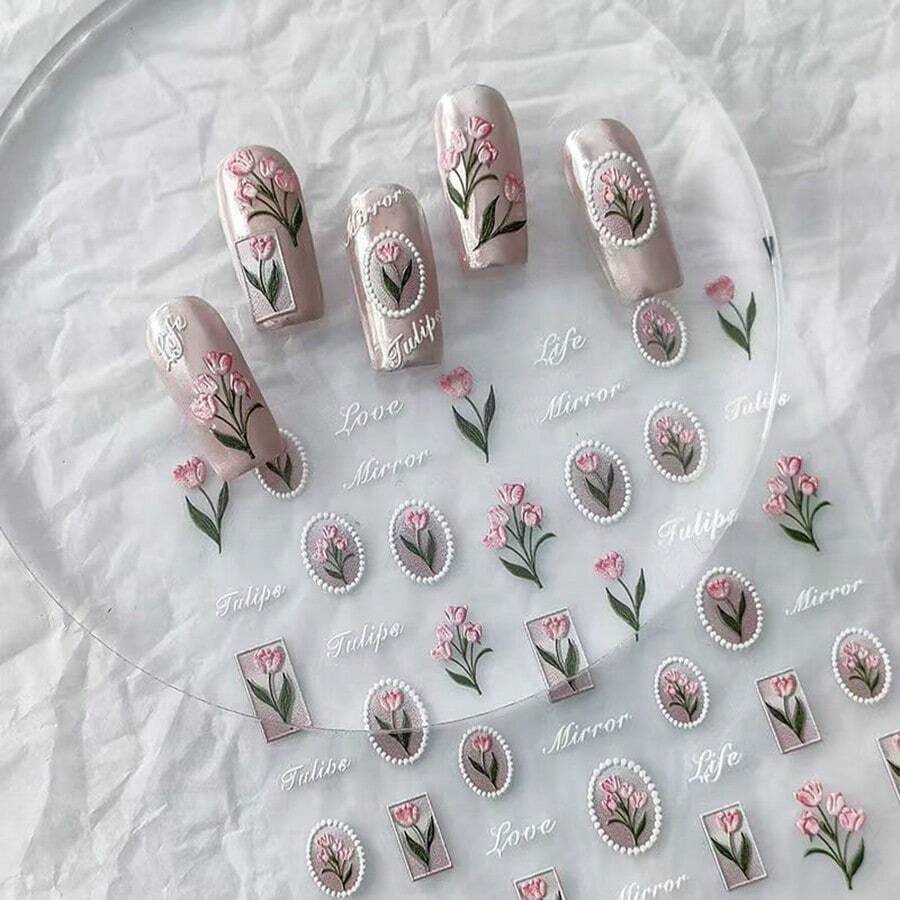 1pc Nail Sticker Tulip Fresh Relief Nail Sticker Three-Dimensional ...