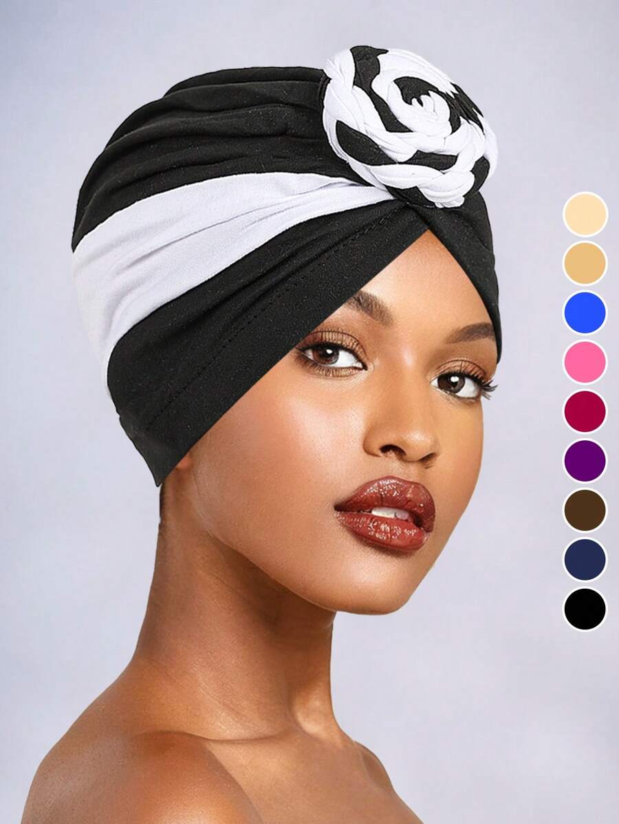 Women's African-Inspired Color-Block Turban Hat – Handwoven Floral Coil ...