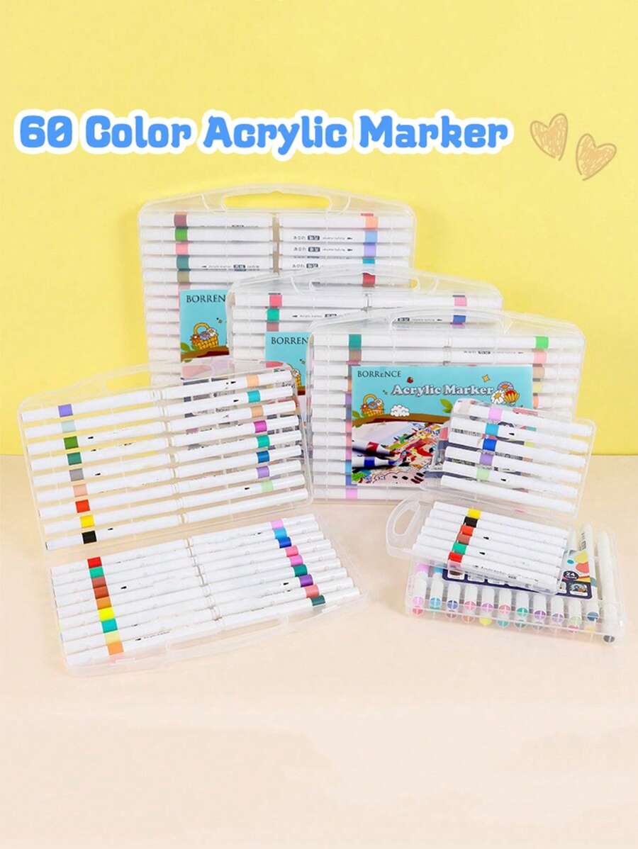 60 Color Triangle Grip Markers Set,Acrylic Paint Markers With Hard Tip ...