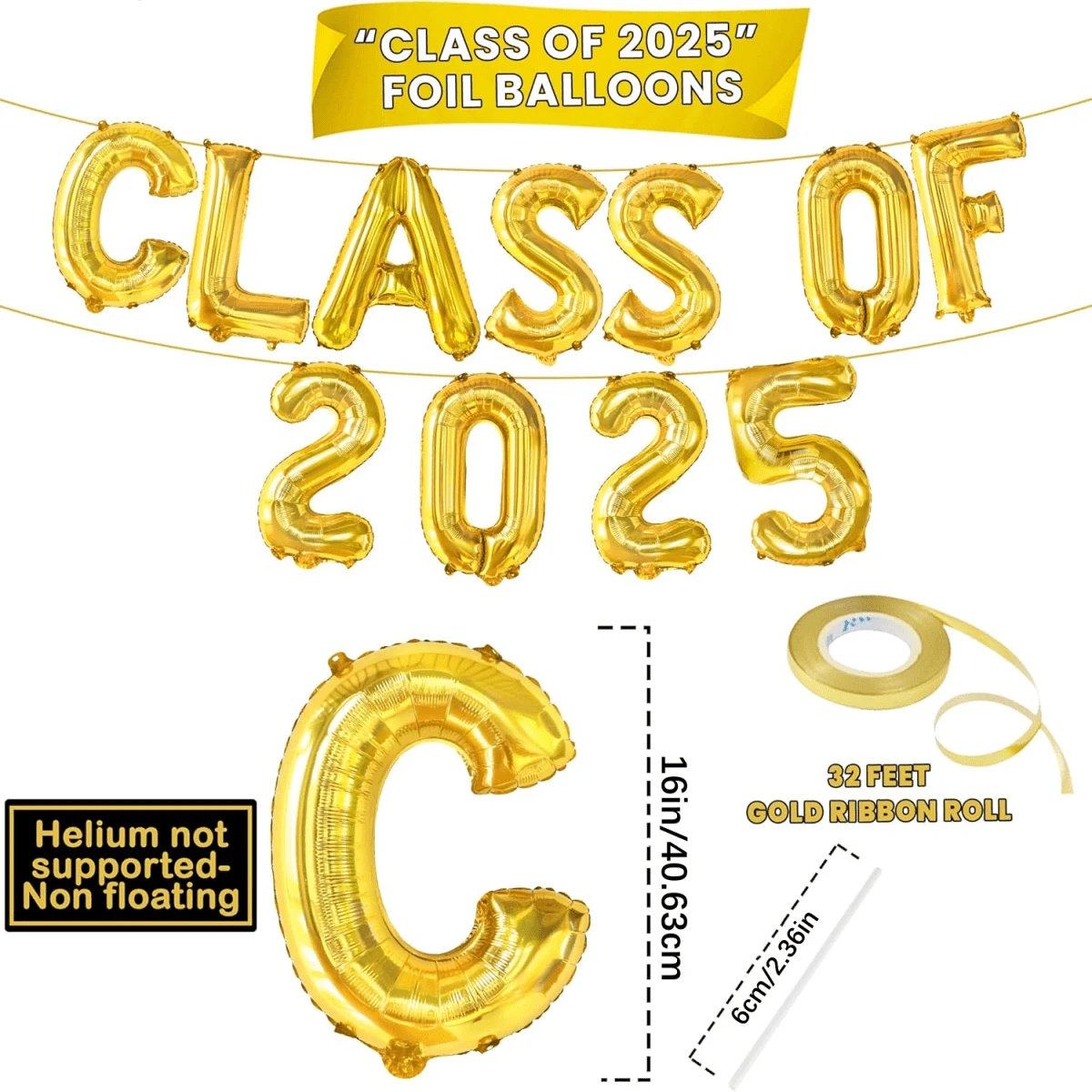 Gouden klas van 2025 ballonnen - 16 inch | Afstudeerballonnen voor ...