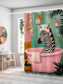 1pc Vintage Watercolor Bathtub Zebra Patterned Polyester Fabric Shower ...