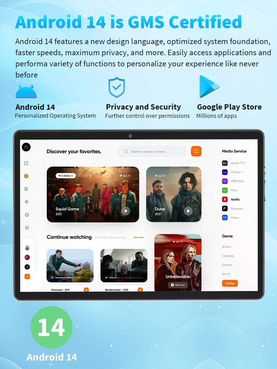 טאבלט אנדרואיד 14 בגודל 10.1 אינץ' עם נרתיק, (4GB+4GB)RAM+64GB ROM, סוללת 6000mAh, RK3562 Quad ...