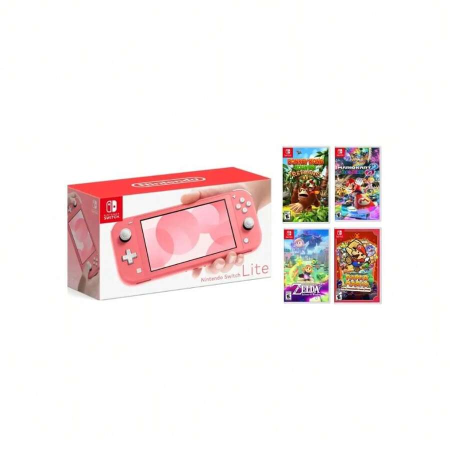 Nintendo Switch Lite Coral Kids Bundle With Donkey Kong, Zelda, Mario ...