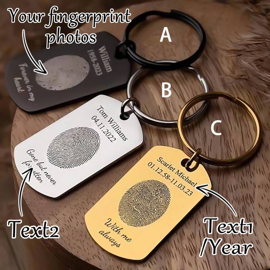 Personalized Fingerprint Keychain With Custom Engraved Text, Laser ...