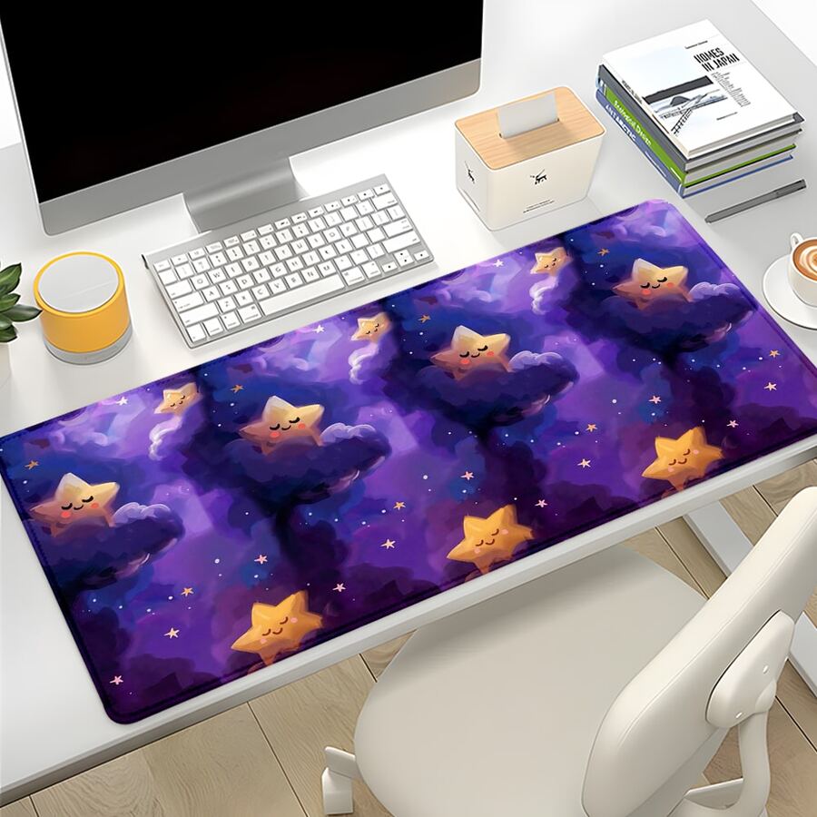 Cute Cartoon Star Mouse Pad Purple Aesthetic Desk Pad Extended Gaming ...
