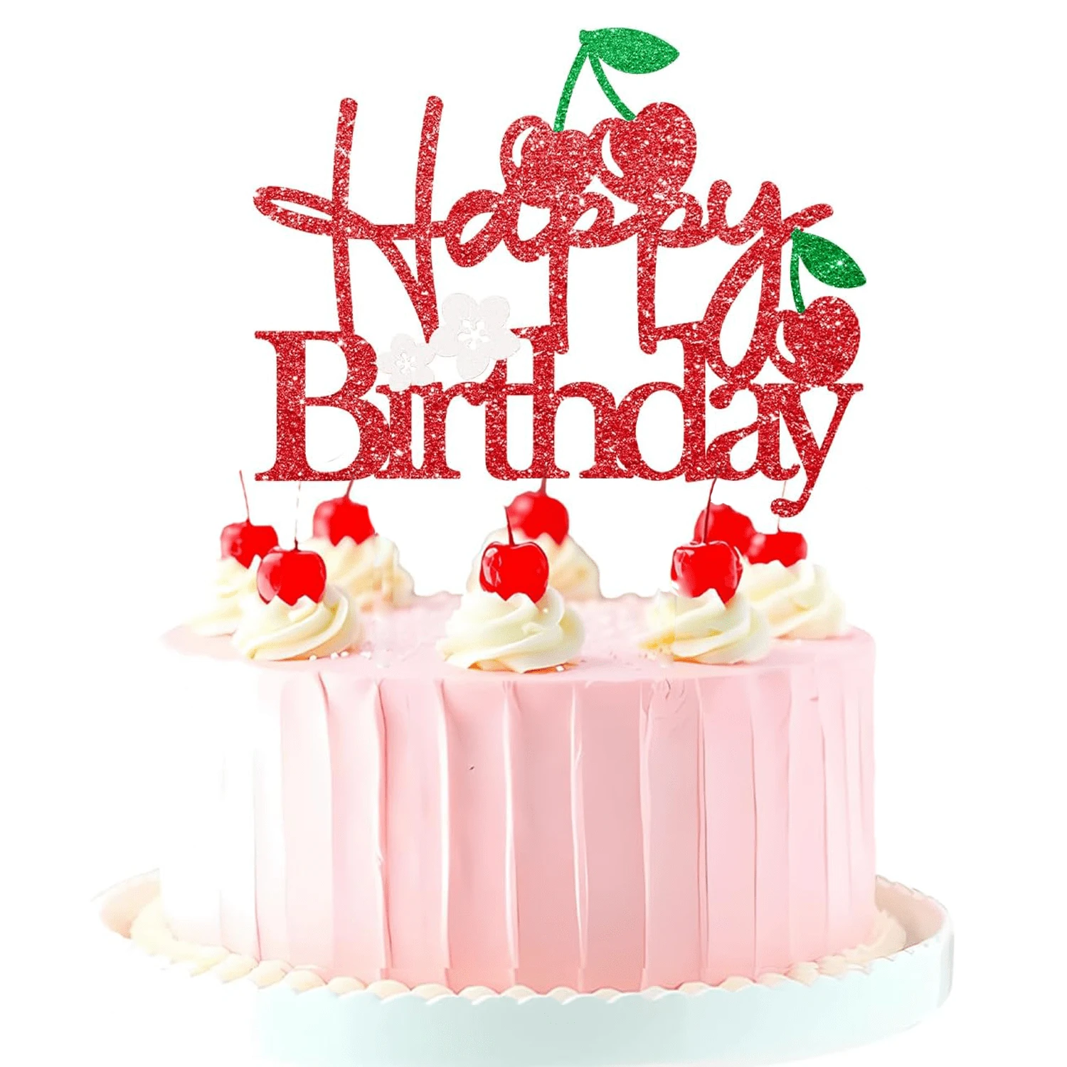 Cherry Happy Birthday Cake Topper, Cheer To Sweet Fruit Cake Decor, Red ...