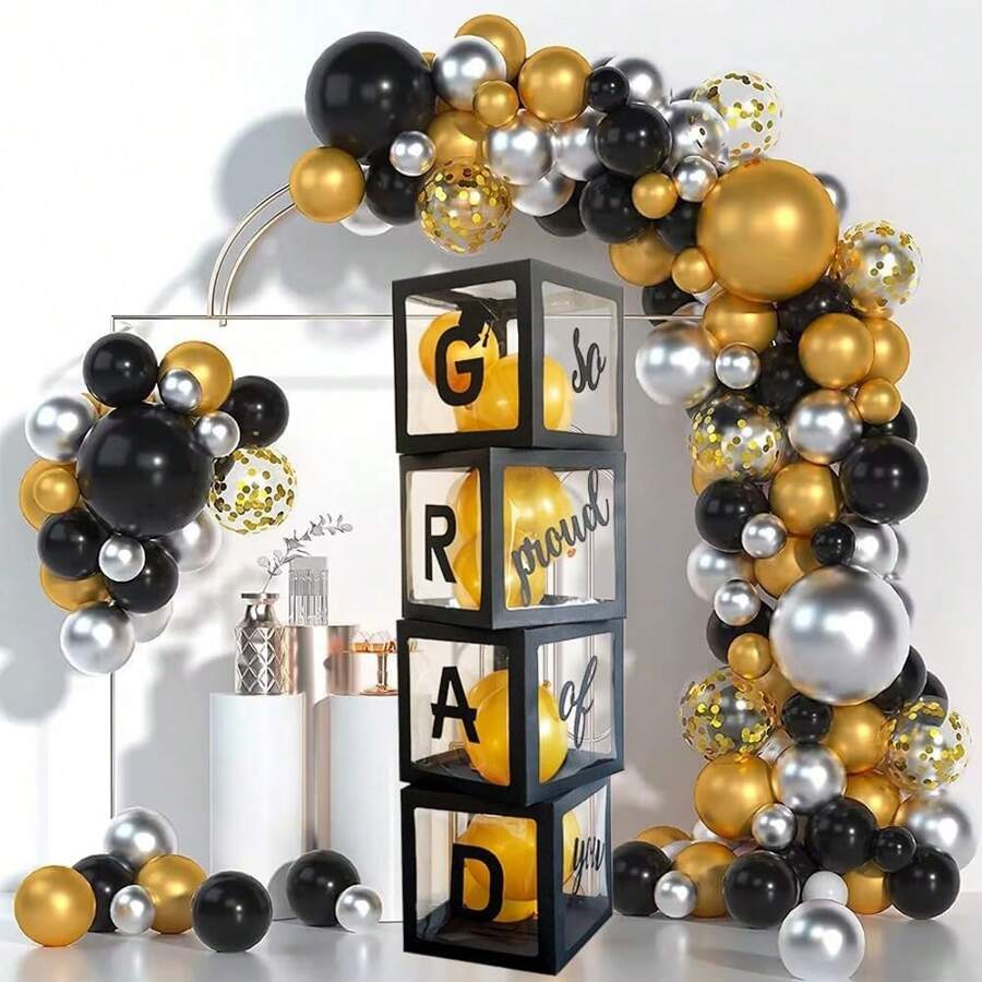 2025 Graduation Decoration Party Supplies, 4 Black Balloon Boxes ...