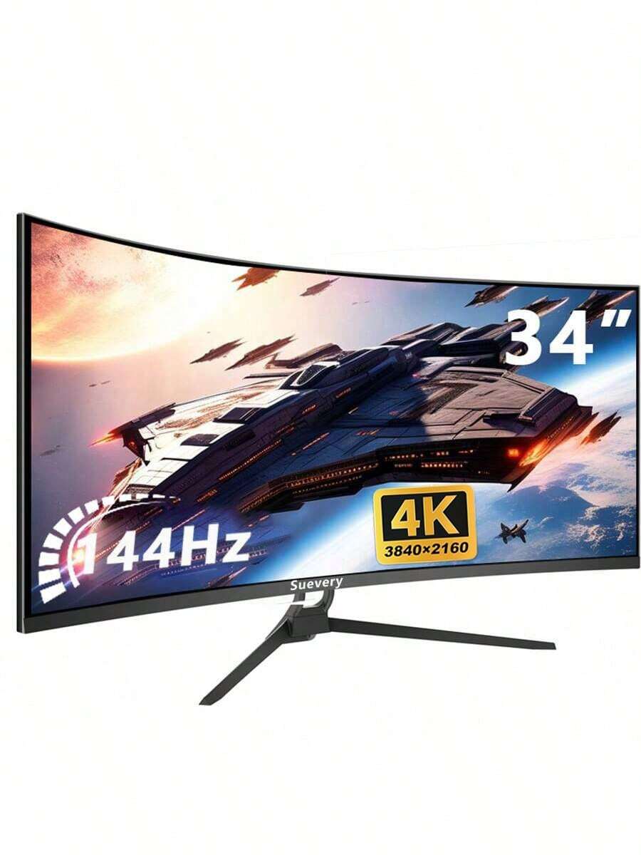Suevery 34inch 4K 144Hz Monitor Bandfish Screen Curved 1500R Gaming Bezel-Less Slim 400HDR Nits ...