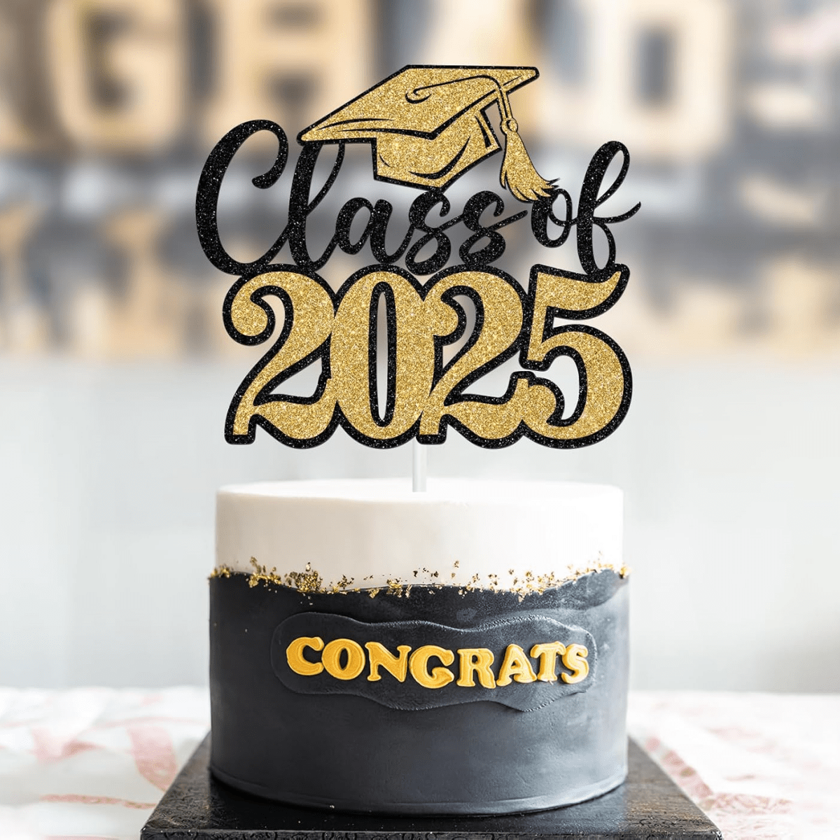 1 Pc Class Of 2025 Cake Topper Black Glitter Congrats 2025 Graduation ...