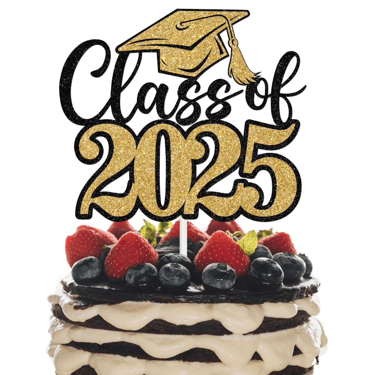 1 Pc Class Of 2025 Cake Topper Black Glitter Congrats 2025 Graduation Cap Cake Pick For 2025 ...