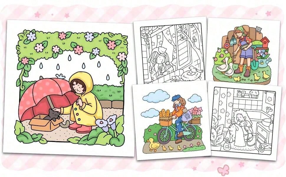 Girl Moments: Coloring Book For Adults And Teens Featuring Cute Cozy ...