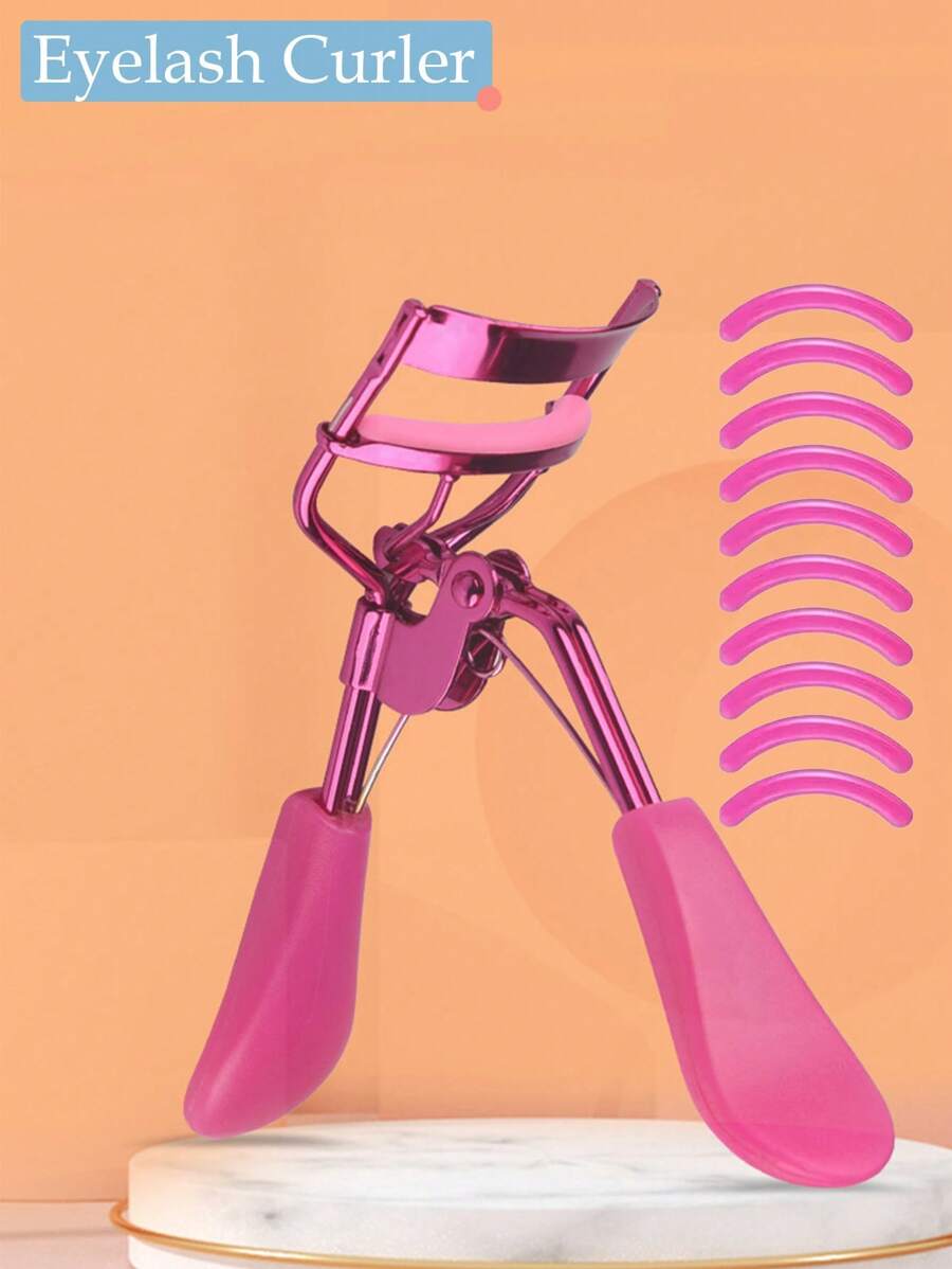 1 Set Portable Eyelash Curler With 10 Silicone Pads, Non-Damaging ...