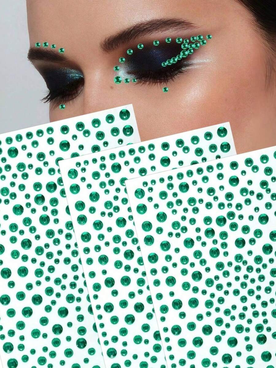 3 Sheets Green Face Gems Face Jewels For Women Self-Adhesive ...