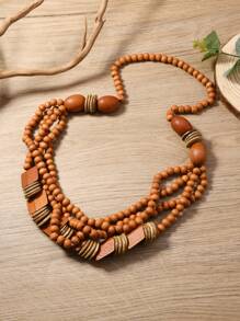 Retro Wooden Necklace, European & American Bohemian Long Multi-Layers ...