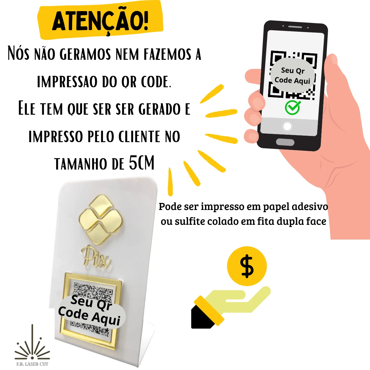 Placa Pix Qr Code Personalizada Acrílico Branco Com Dourado | SHEIN Brasil