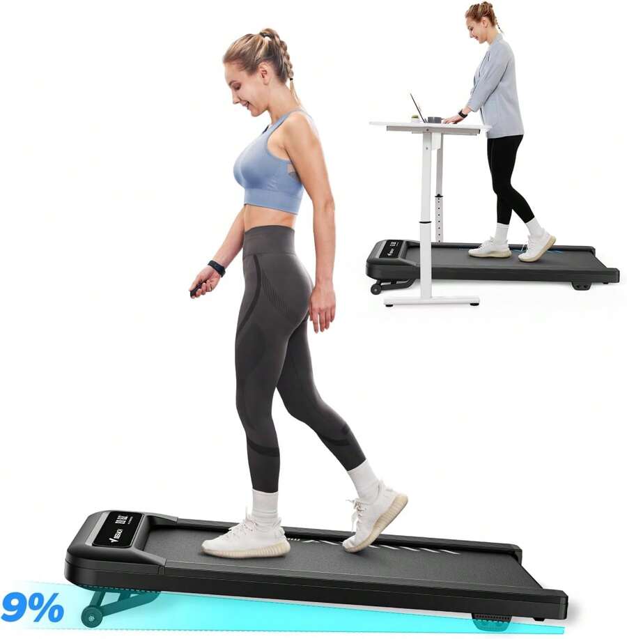 MERACH Walking Pad Treadmill With 9% Auto Incline, 2.5HP Quiet Brushless Under Desk Treadmills ...