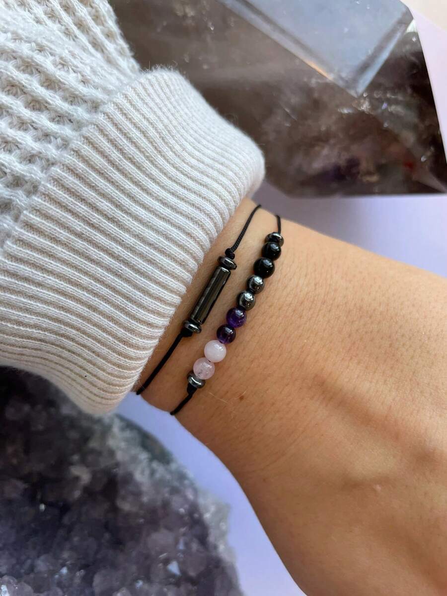 2 Stücke Empath Schutz Armband Set, 6mm Turmalin, Hämatit, Tiger Auge ...