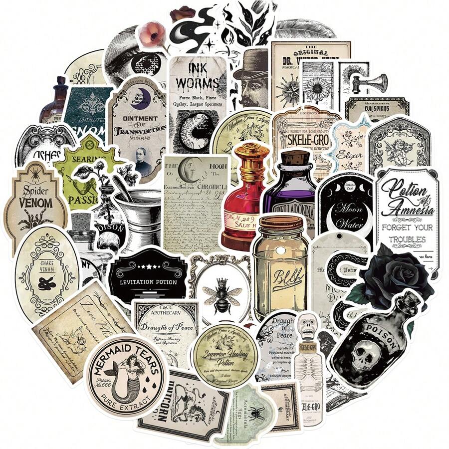 50Pcs Gothic Apothecary Potion Tags Stickers Vinyl Aesthetics Stickers ...