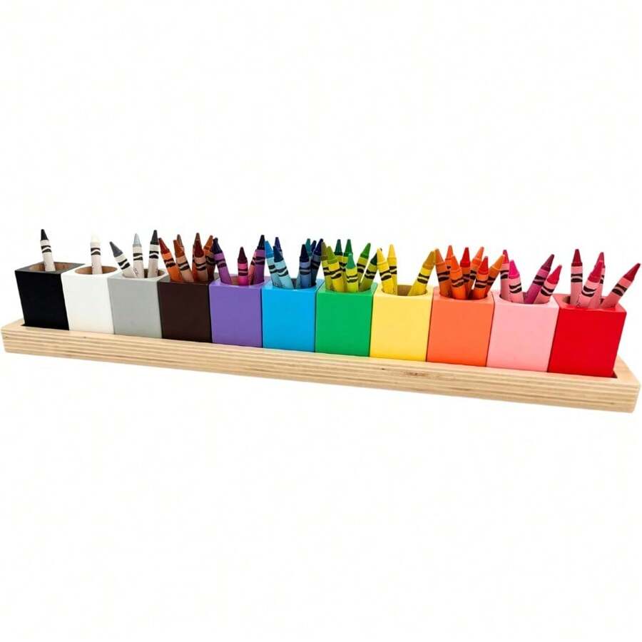 Crayon Organizer For Kids - Wooden Colored Pencil Holder - 11 Cups On A ...