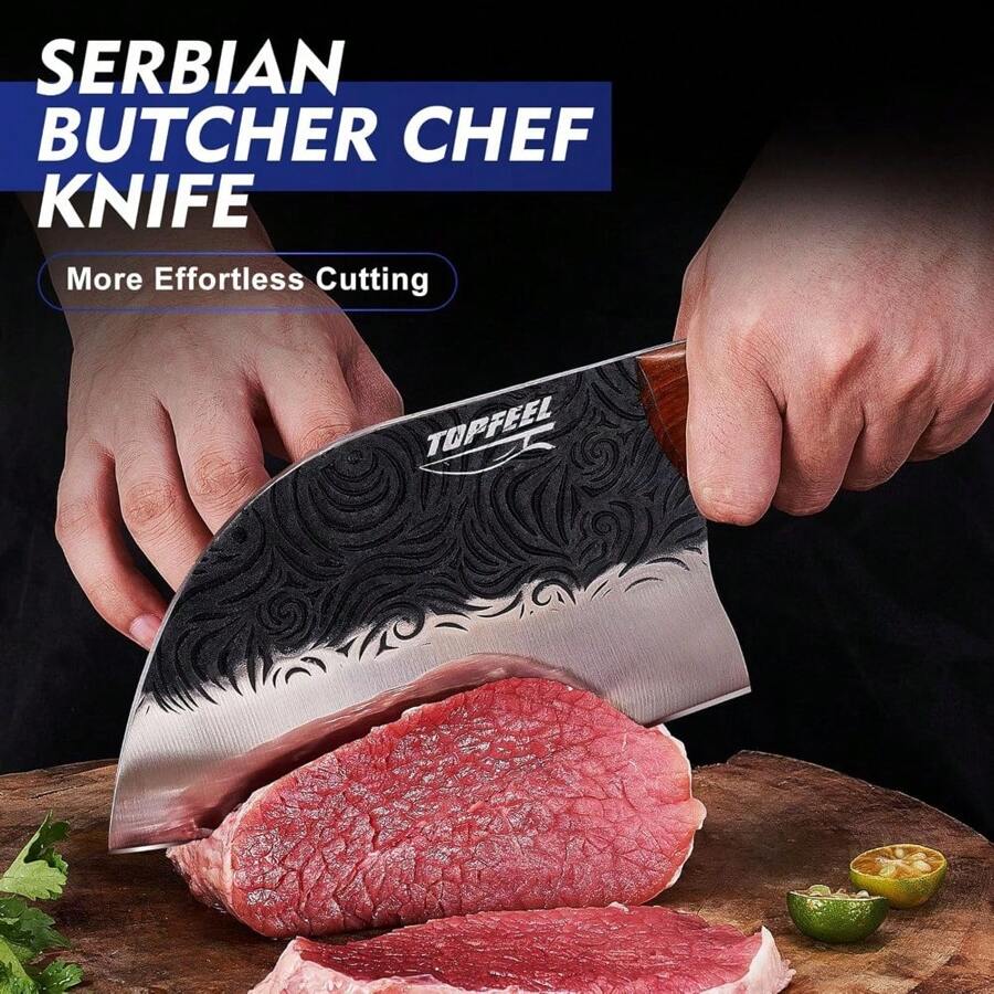 Butcher Knife Set, Hand Forged Serbian Chef Knife & Meat Cleaver Knife ...