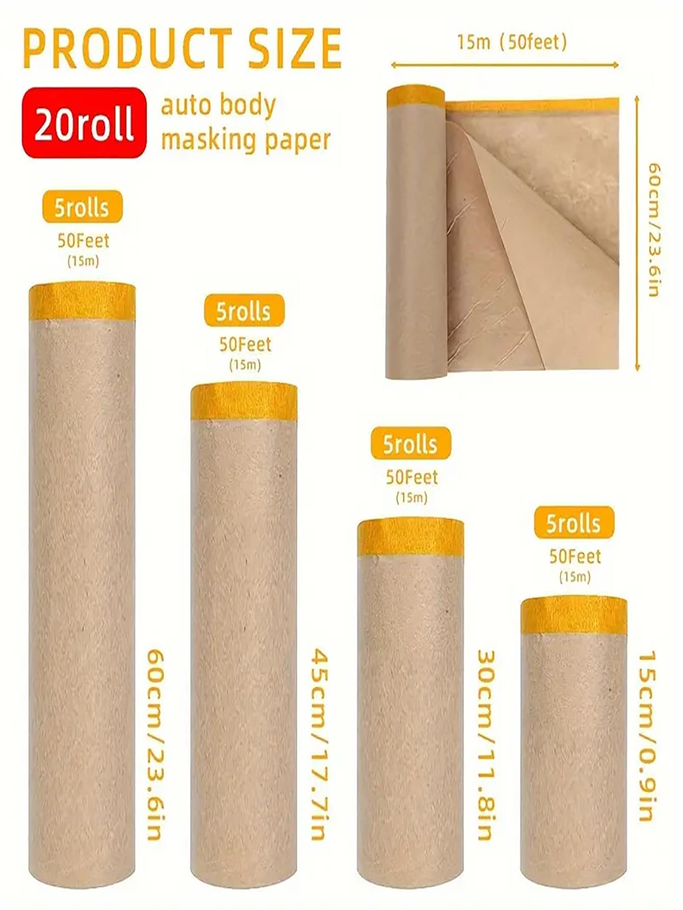 20 Rolls Orange Kraft Masking Film Picture Masking Tape - Various Sizes ...