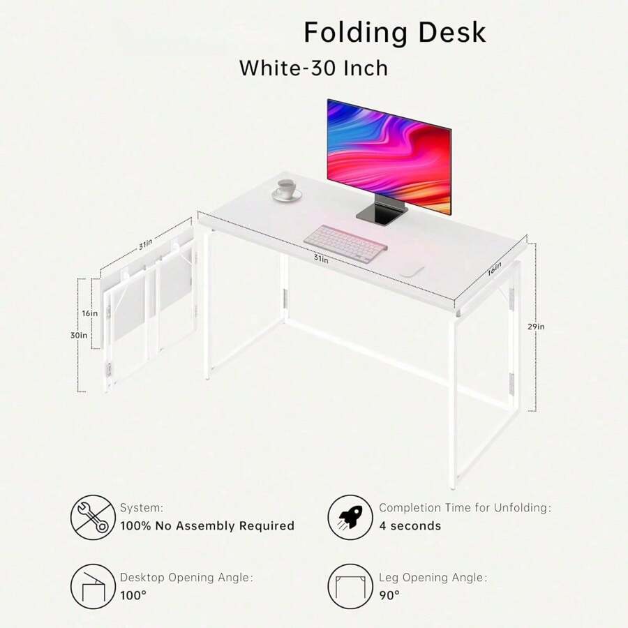 Folding Desk 30 Inch - Small Foldable Desk For Small Space Minimalist ...
