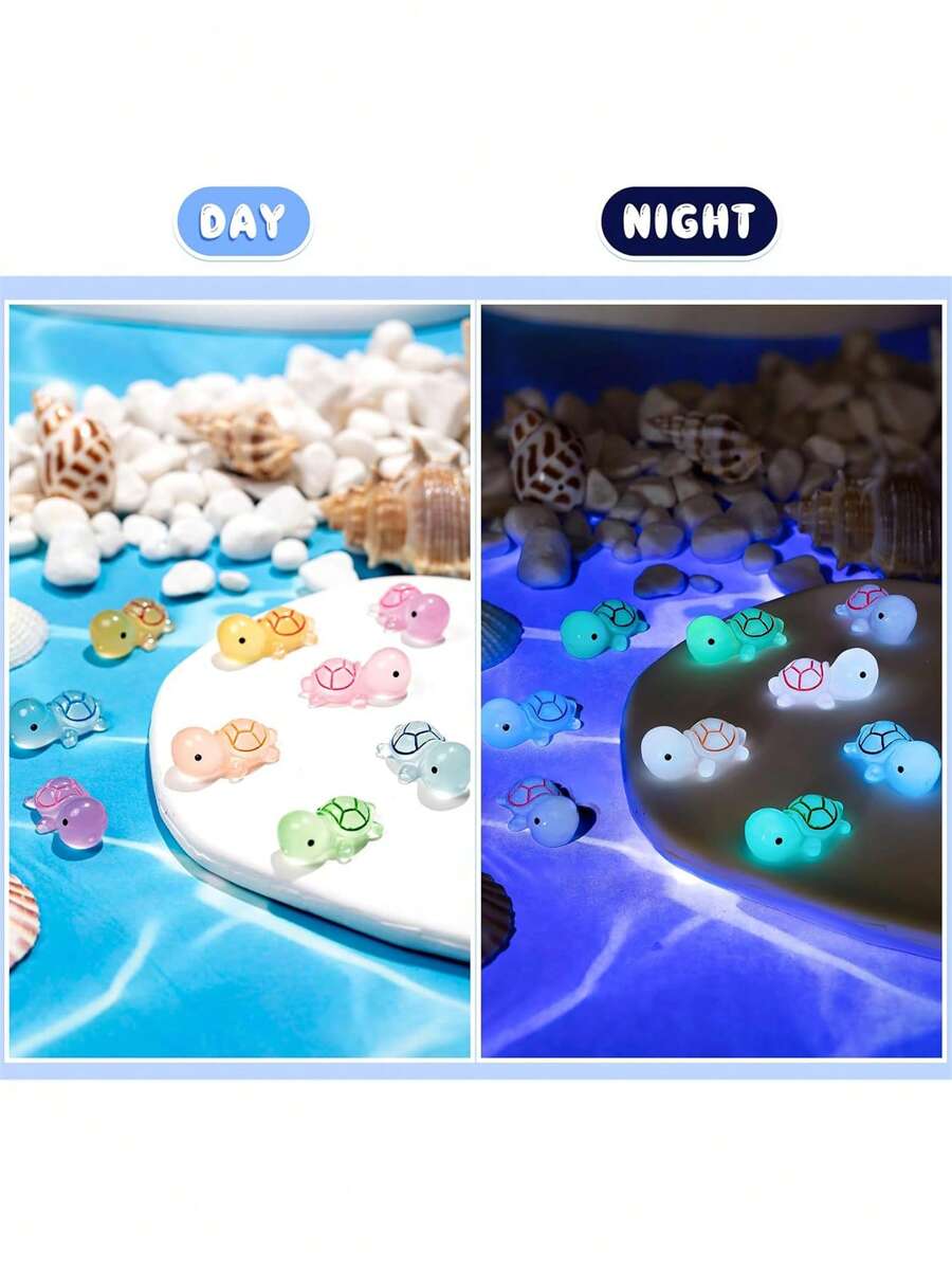 48PCS Glow In The Dark Mini Turtle Figurines - Cute Luminous Resin Sea ...