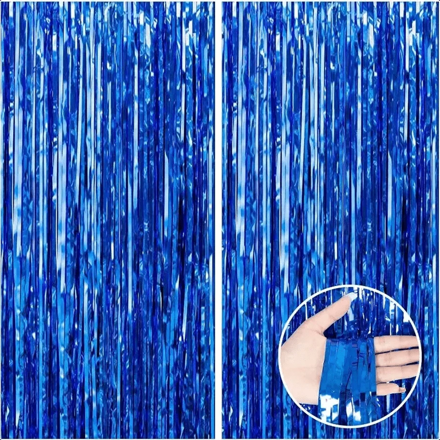 2pcs Blue Shiny Backdrop/Rain Curtain For Birthday Party, Valentine's ...