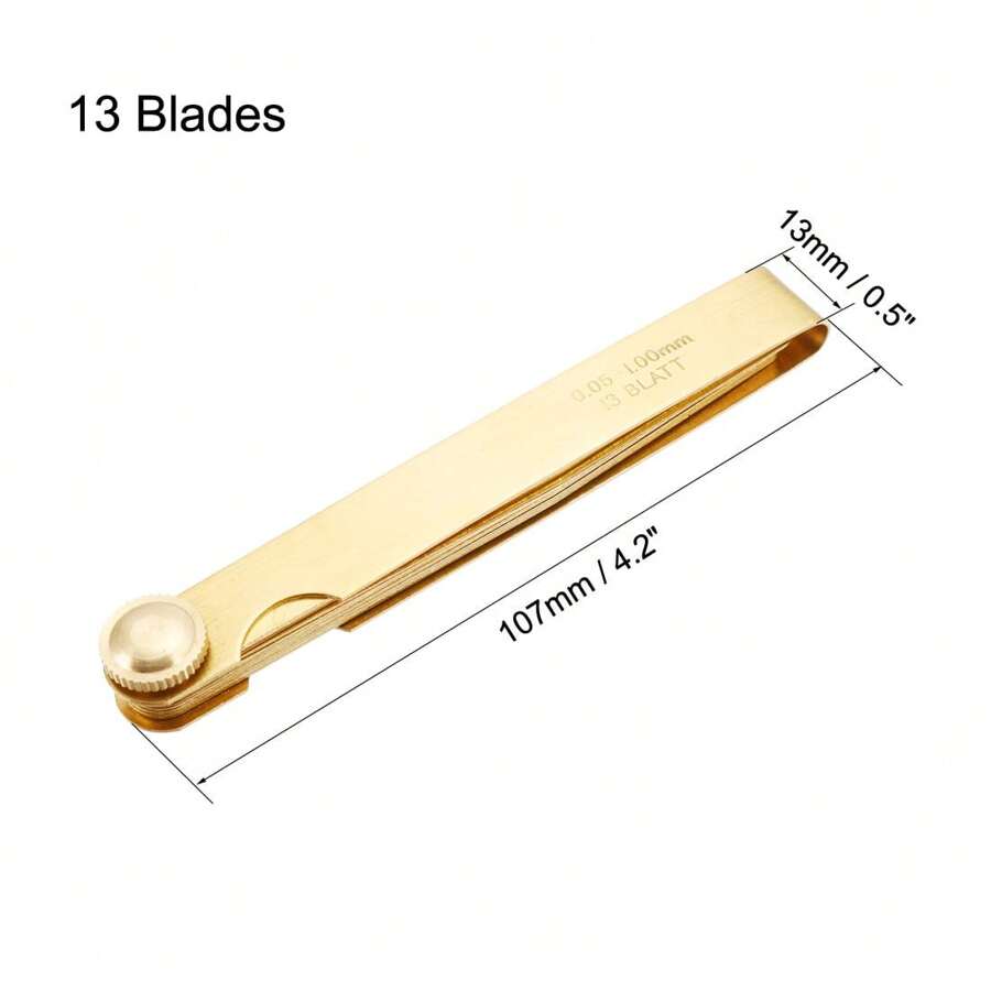 Metric Thickness Feeler Gauge 0.05-1mm 13 Blades Brass Measuring Tool ...