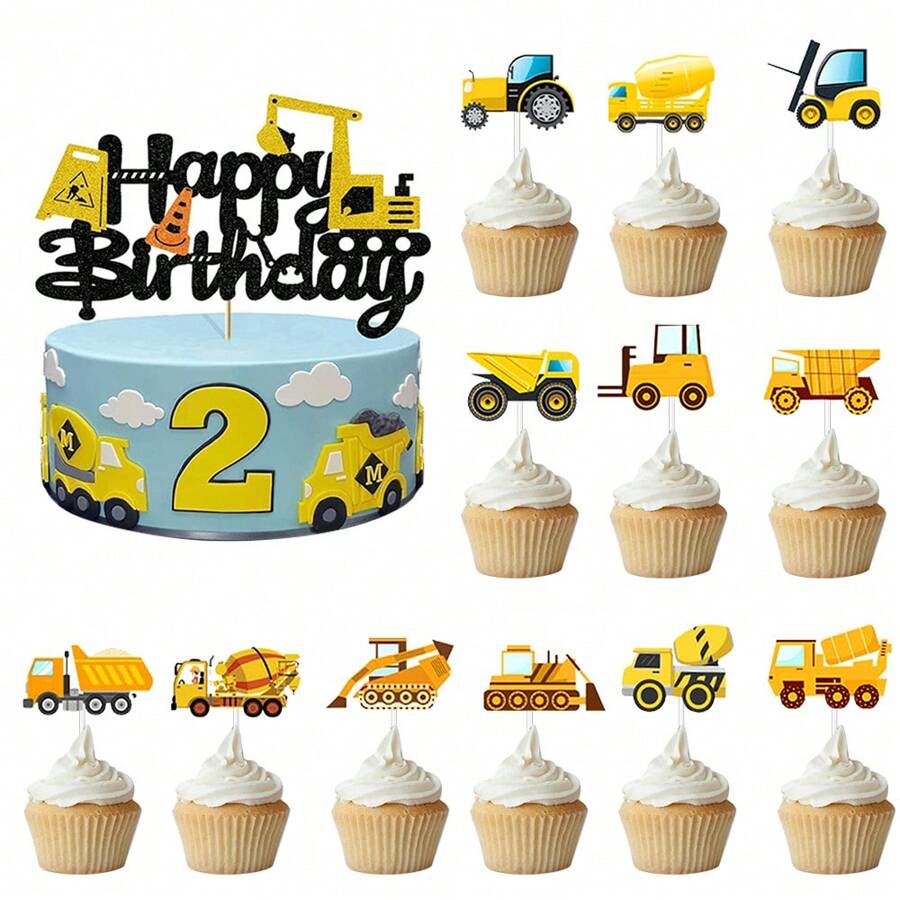 25PCS Construction Truck Theme Birthday Cake Decoration Toppers, 1pc ...
