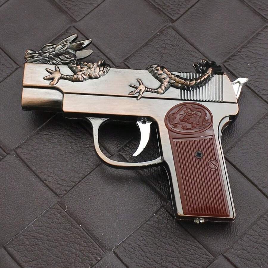 (No Butane) Pistol Dragon Shaped Lighter, Windproof Flame Metal Texture ...