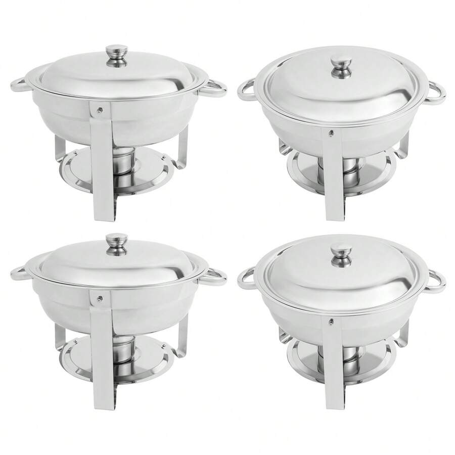 Chafing Dish Buffet Set 4 Pieces 4.5L Stainless Steel Round Food Warmer Heat Container Warming ...