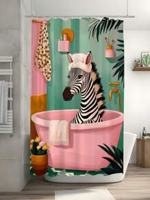 1pc Vintage Watercolor Bathtub Zebra Patterned Polyester Fabric Shower ...