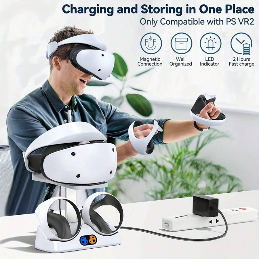 Charging Station Base For PSVR2 Controller VR Headset Display Stand Dual Handle Charge For PS ...