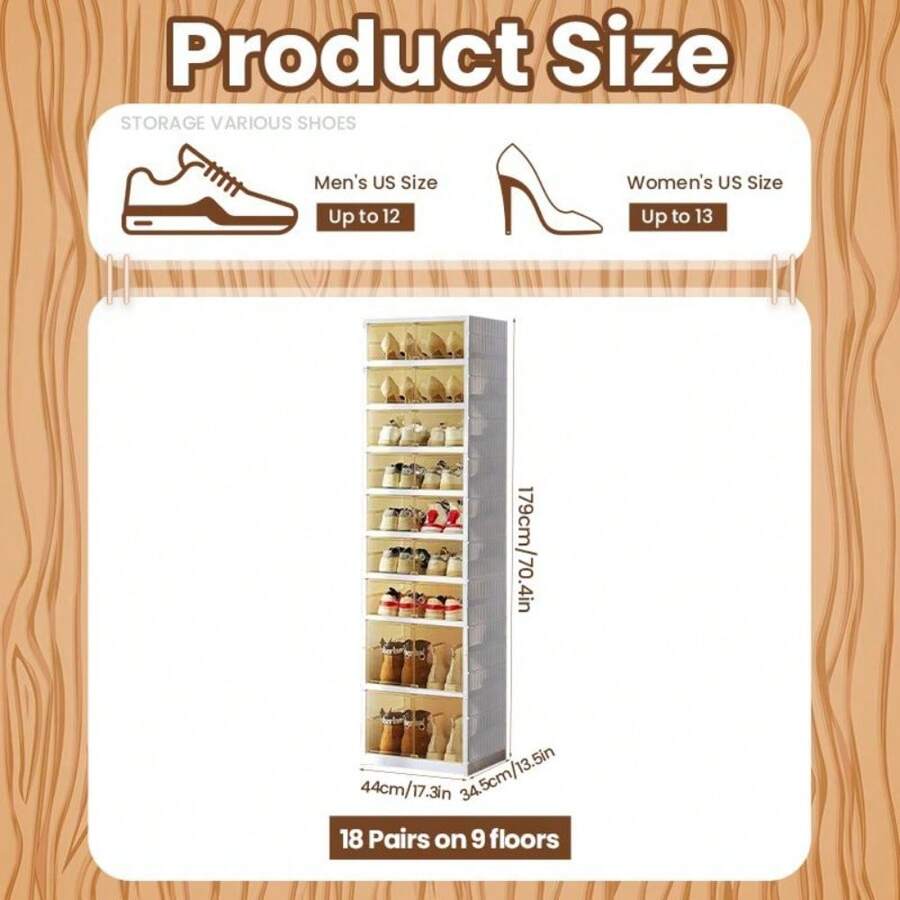 NLDD Expandable 9-Tier Shoe Rack With Clear Doors And Wheels ...