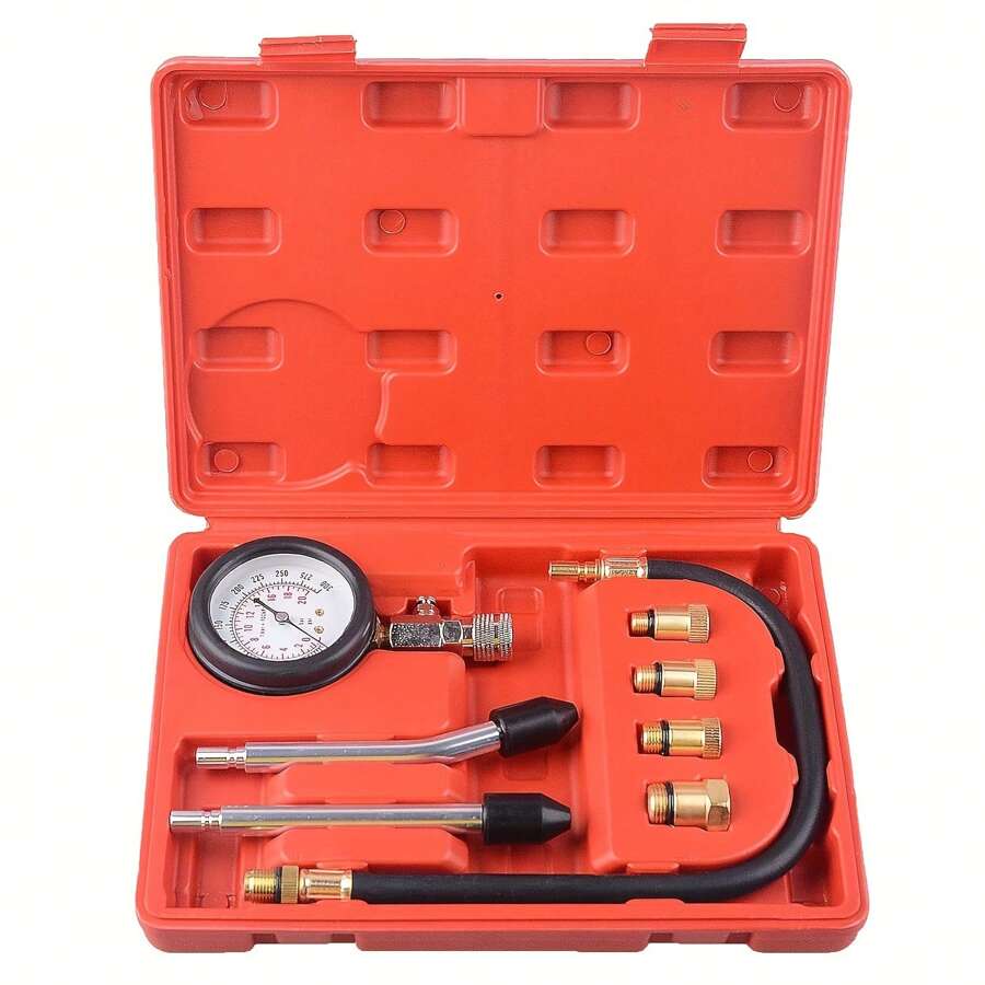 8PCS Compression Tester Kit Professional Petrol Gas Engine Cylinder ...