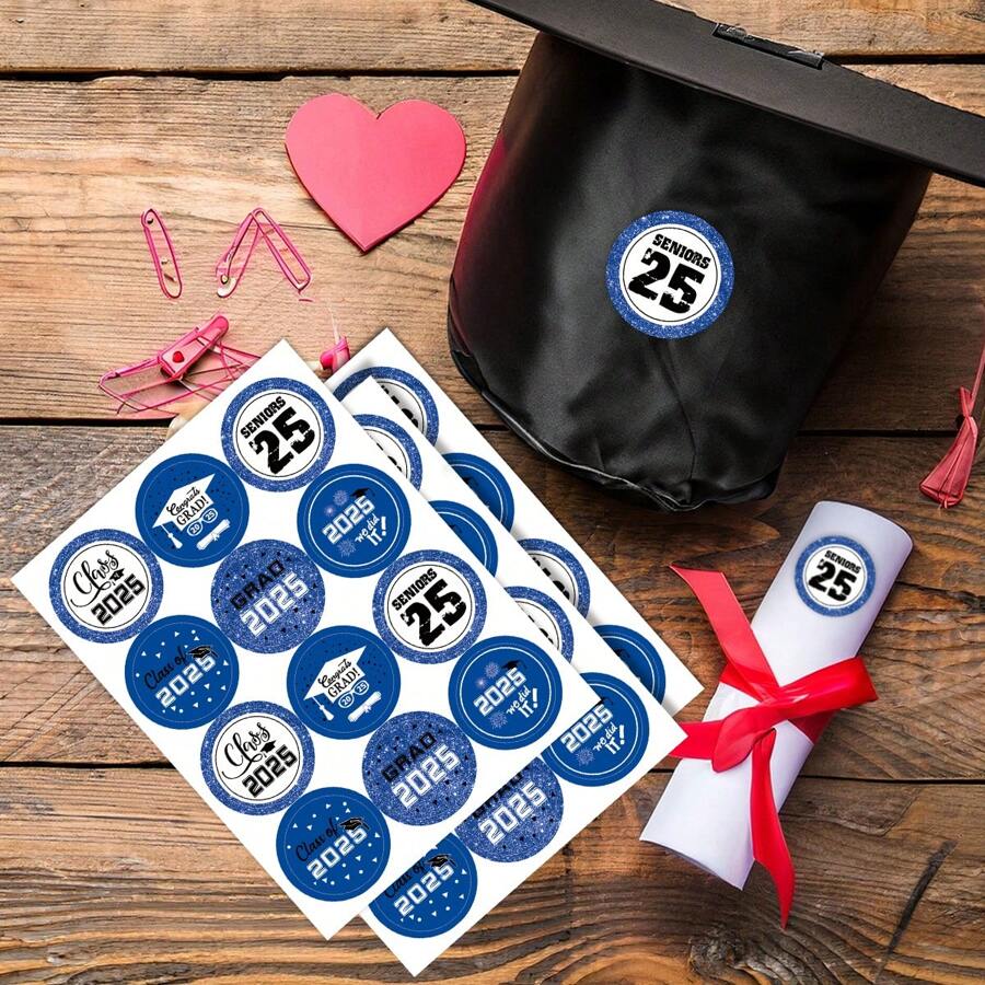 10 hojas de pegatinas azules de graduación 2025, pegatinas con ...
