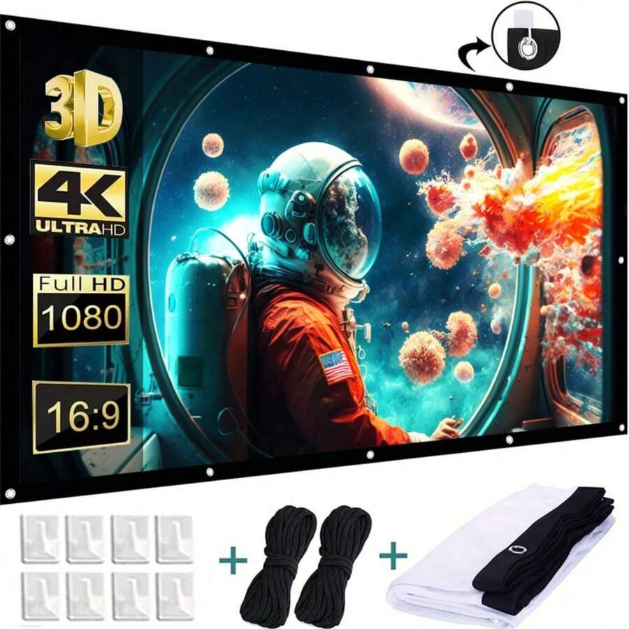 Tela de Projeção de 100/120/150 Polegadas 16:9, Portátil para Uso ...
