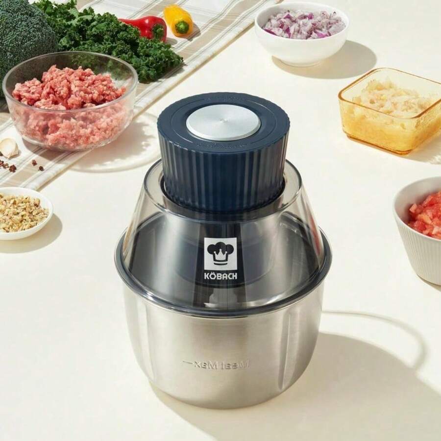 TRANSOCE Electric Food Processor & Meat Grinder, 1.9QT Stainless Steel ...