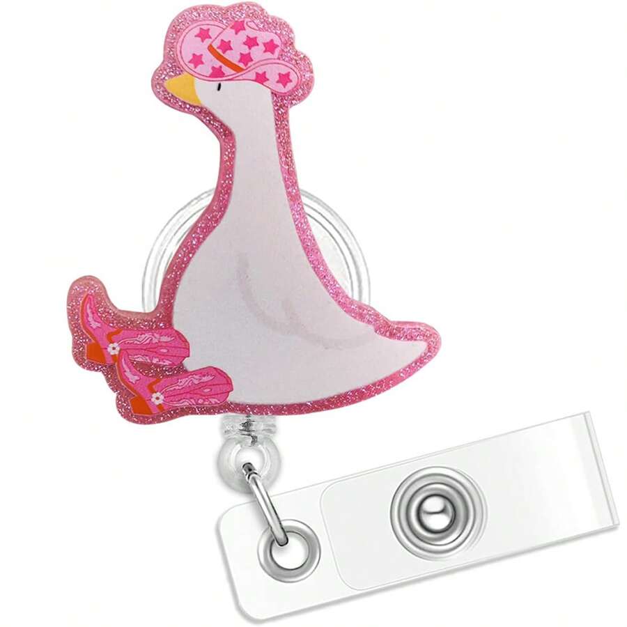 TONAVIETO 1PC Pink Silly Goose Badge Reel, Cute Animal Decorative Name ...