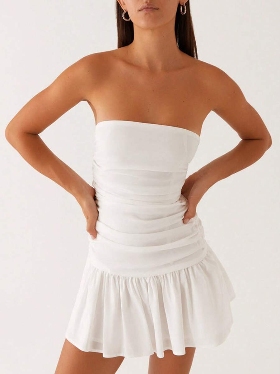 Women's Floral Pleated Mini Tube Top Dress Sleeveless A Line Bandeau ...