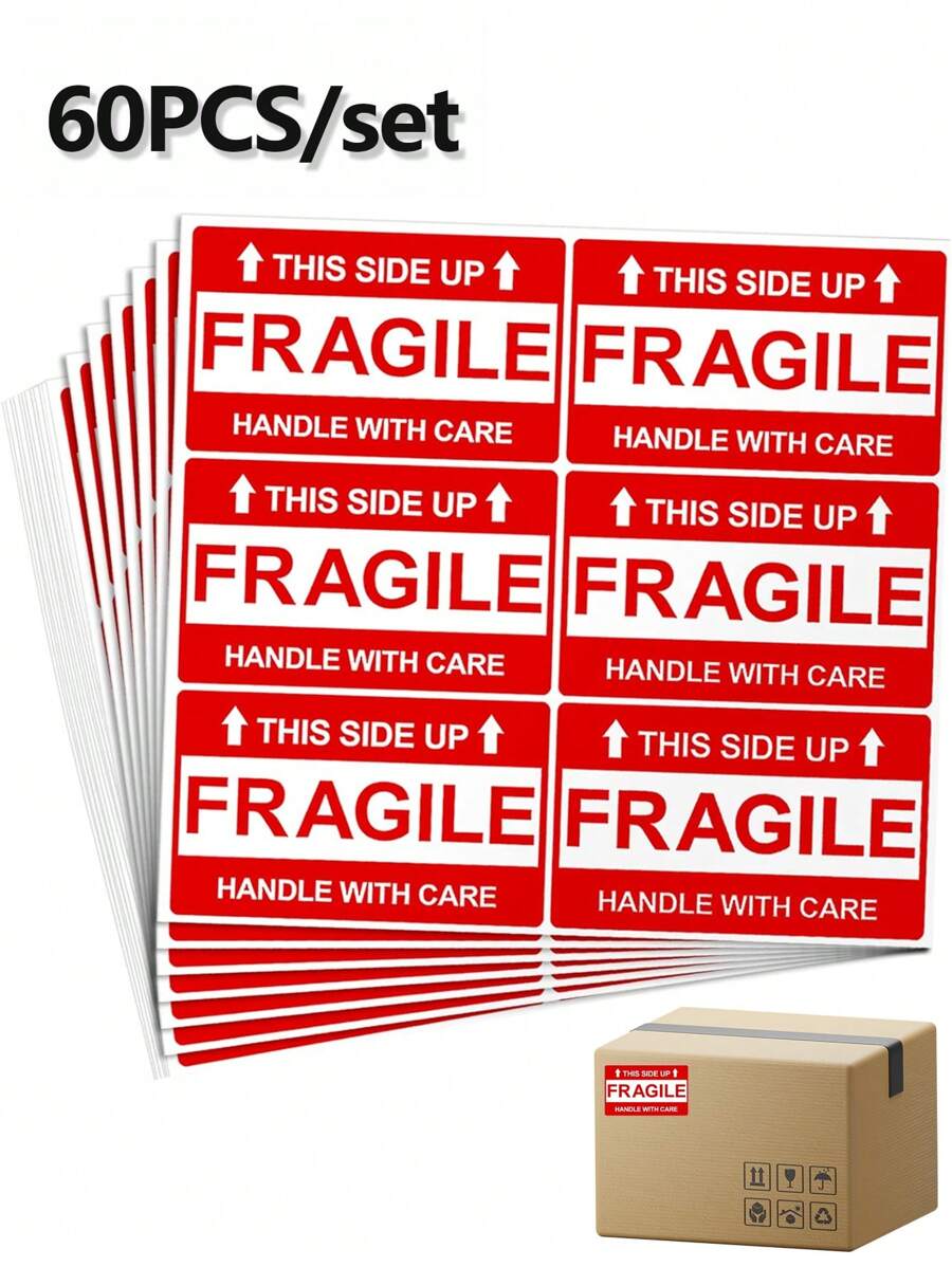 60pcs Fragile Stickers With Caution Labels, 3inch X 5inch Permanent ...