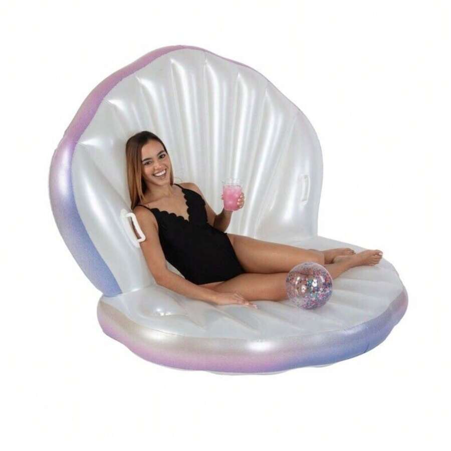 Pool Float Oversized Inflatable Oyster Shell Lounge & Glitter Pearl ...