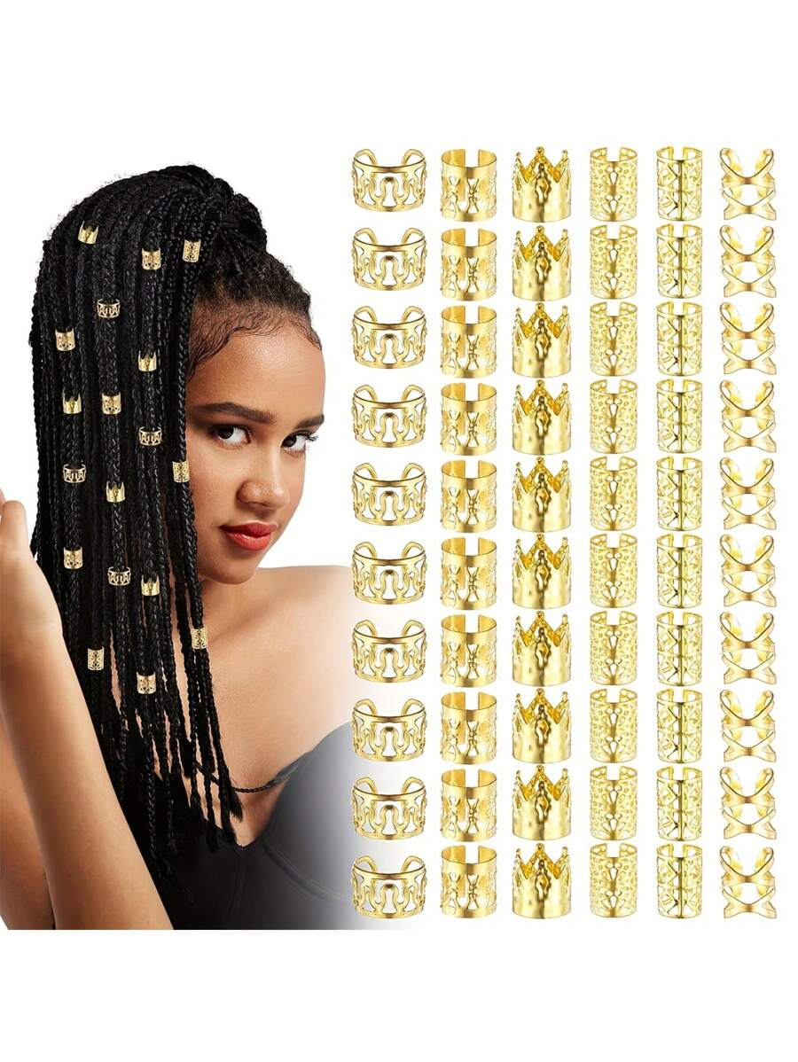60PCS Hair Jewelry For Braids Gold Braid Clips Non-Piercing Ear Cuffs ...