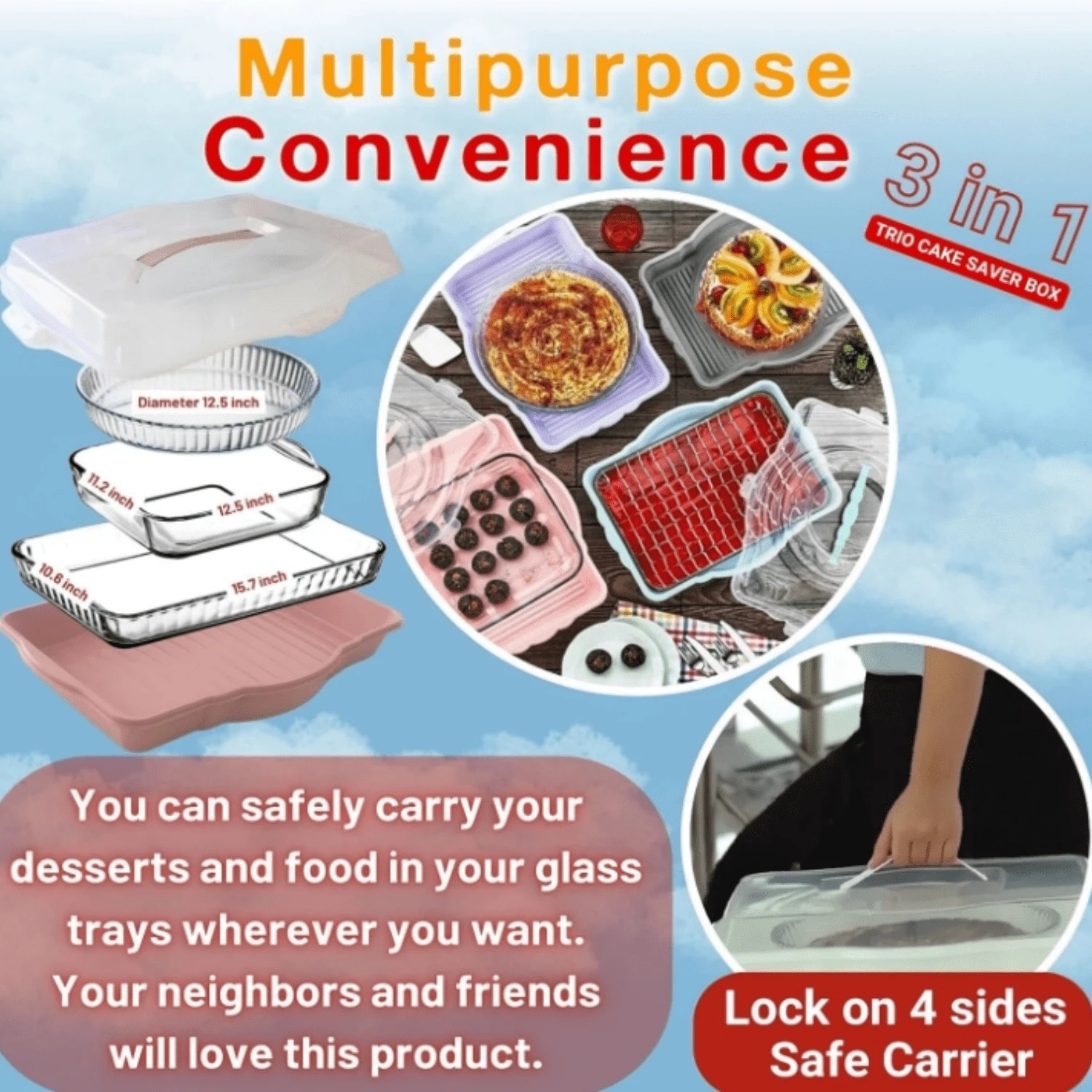 Cupcake Cake Muffin Tray Dough Carrier, 4 In 1 Casserole Containers ...