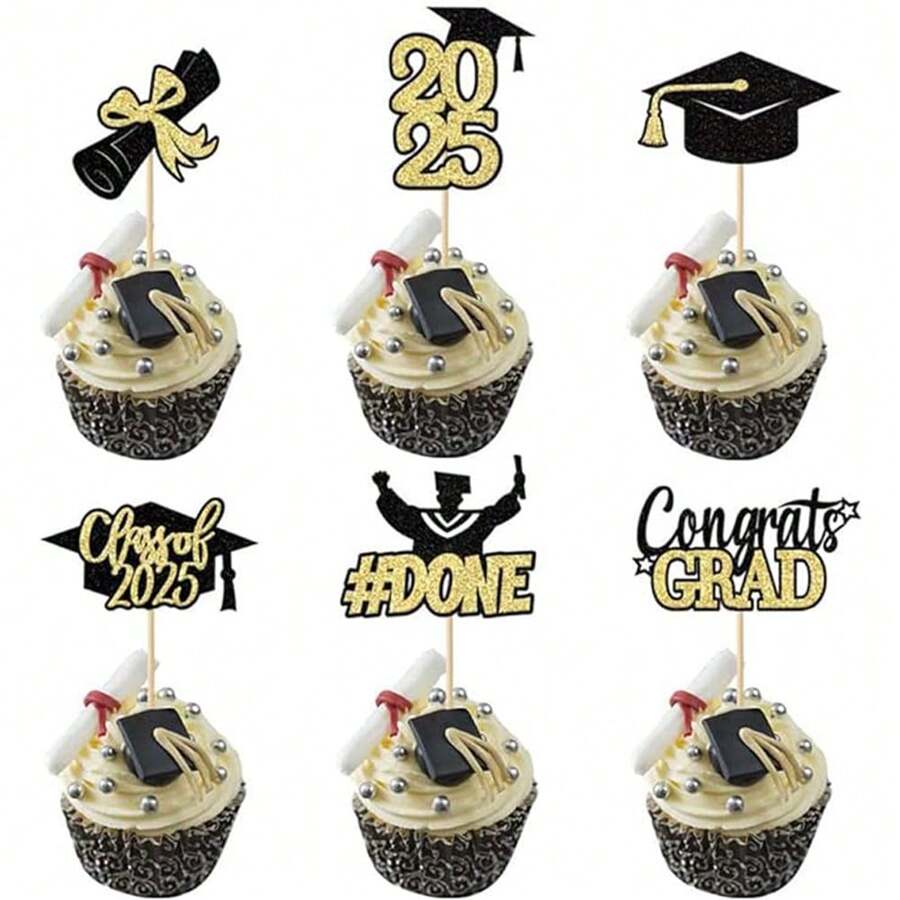 24pcs 2025 Graduation Cap Cupcake Decoration Class Of 2025 Cupcake ...