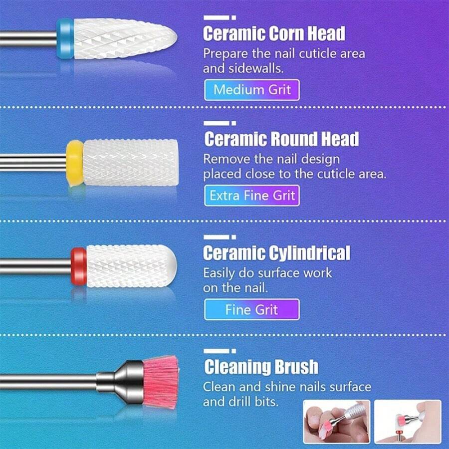 13 Piece Abrasive Nail Drill Bits Set Hard Alloy Acrylic Gel Cuticle ...