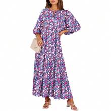 Womens Boho Maxi Dresses 2025 Summer V Neck Puff Sleeve Floral Flowy ...