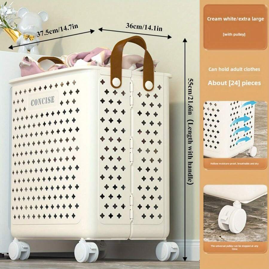 [Folding Laundry Basket With Wheels] Space-Saving Folding Laundry ...